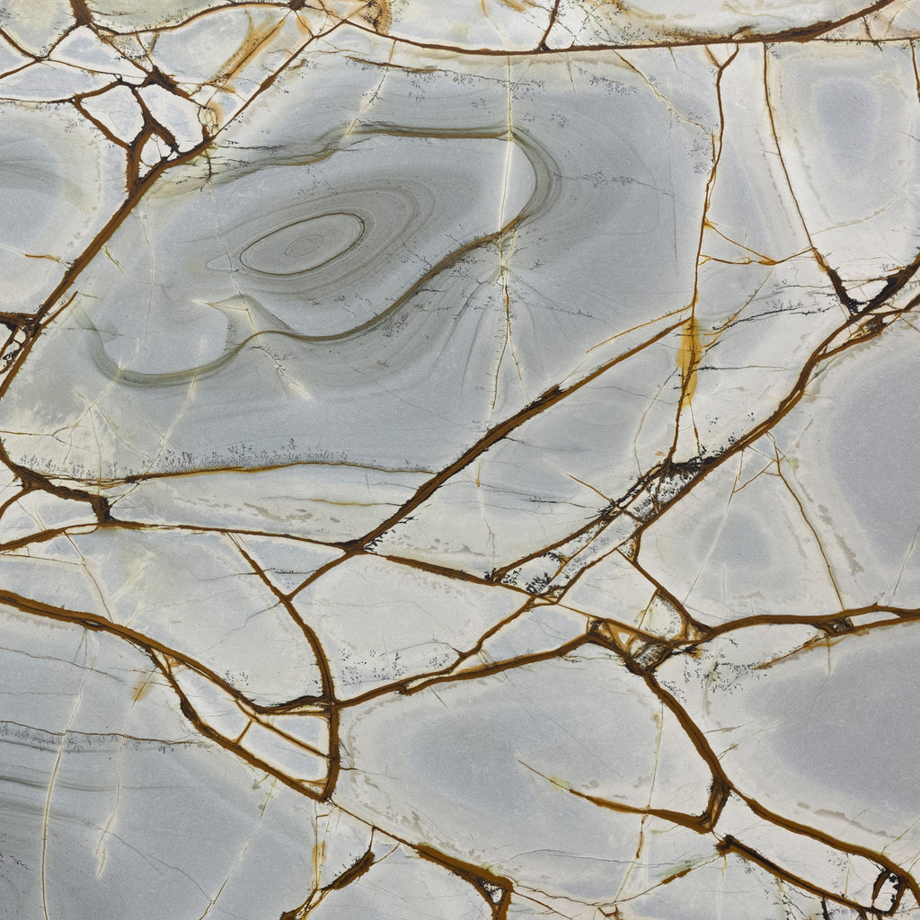 Blue Roma Quartzite Slab – Golden Veins, Soft Blue Hue – Artistic Tile