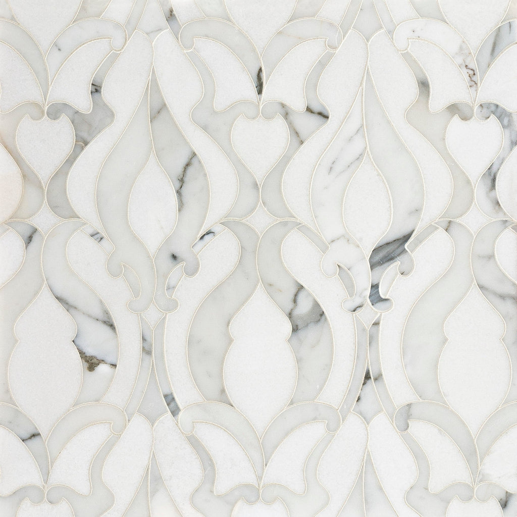 Damask Blanc Waterjet Mosaic Polished Stone for Floor, Wall, Backsplash ...