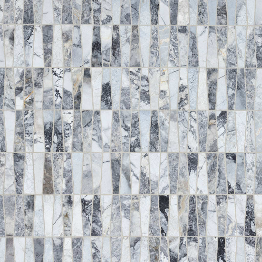 Invisible Blue Marble Mosaic – Taupe & Graphite Veins – Artistic Tile