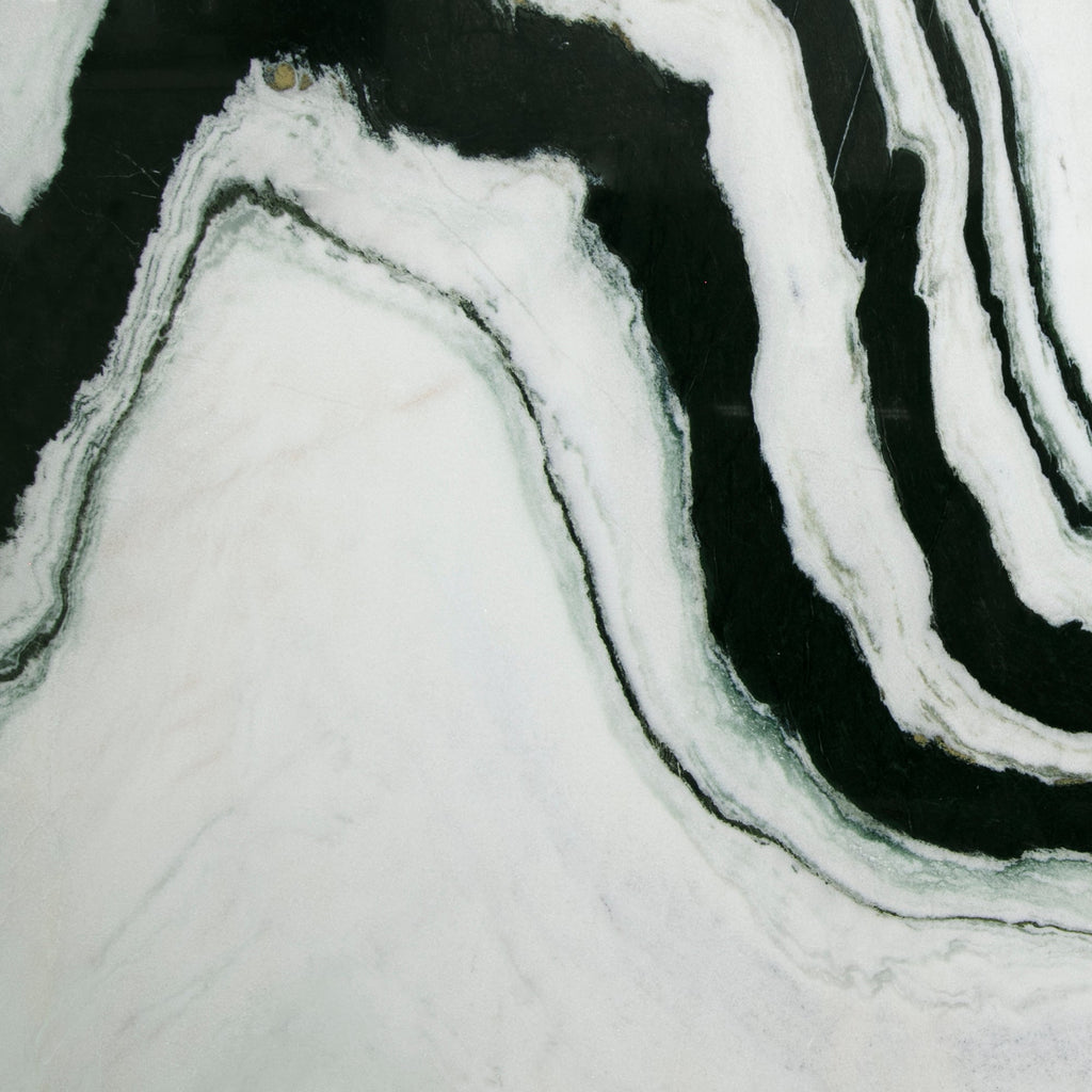 Panda White Marble Slab: Bold Black Stripes on Bright White – Artistic Tile